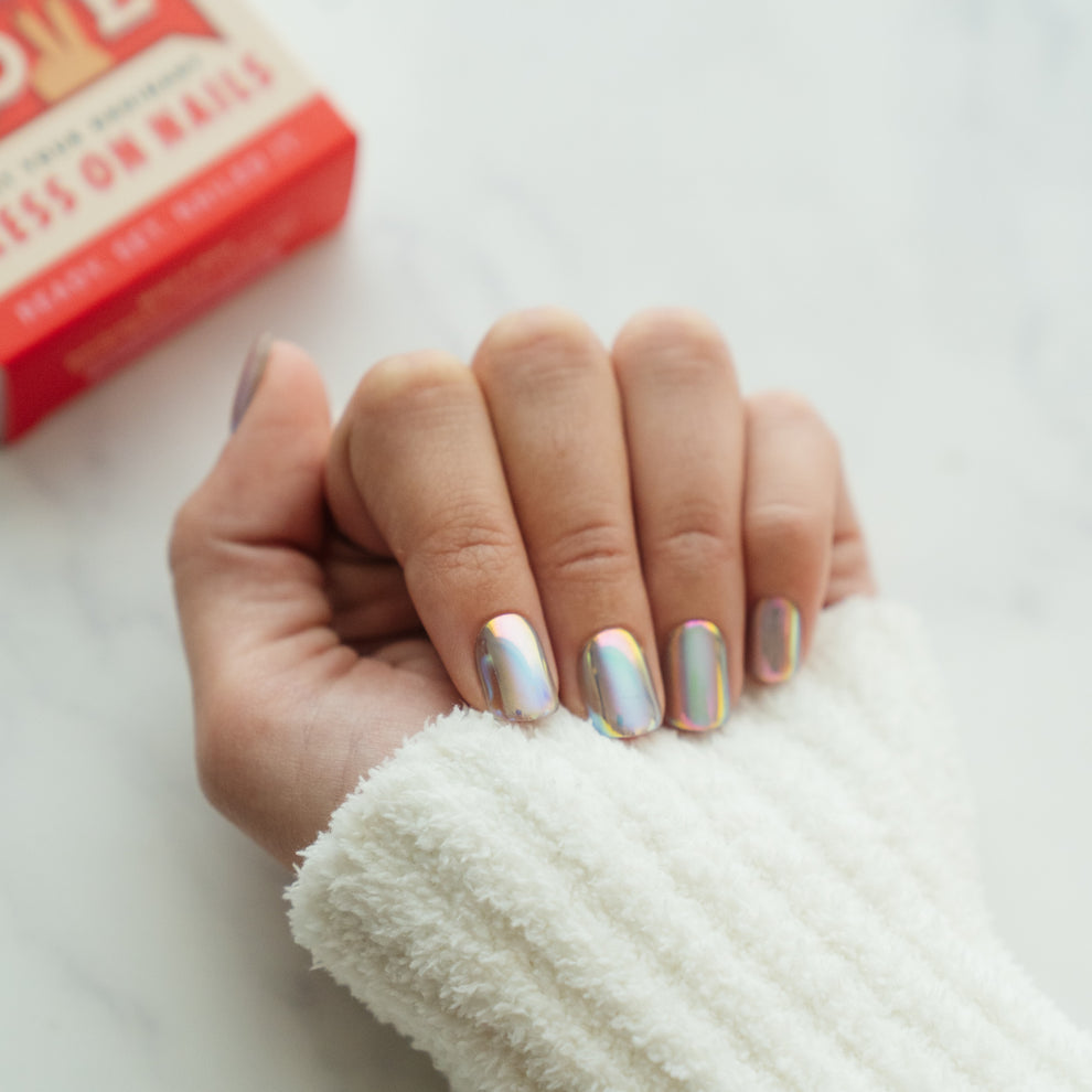 Holographic Gray Press-On Nails | Short | Square – Hello Love Inc